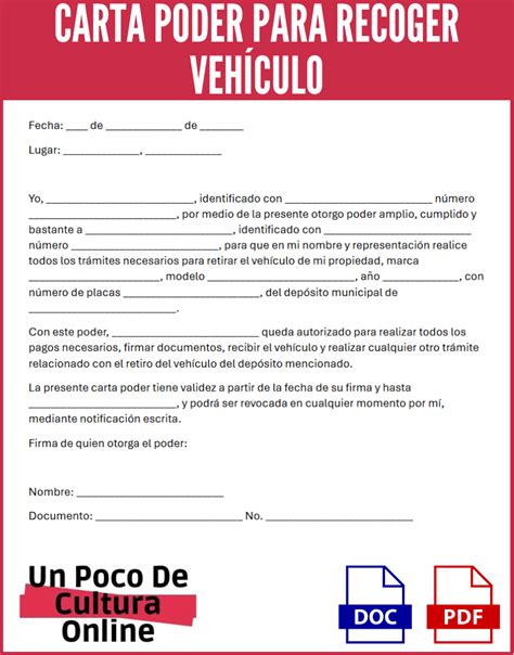 Carta Poder Para Recoger Vehículo Ejemplos Y Modelos