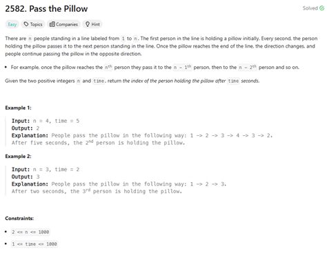 Problem Of The Day Pass The Pillow Welcome To My Blog