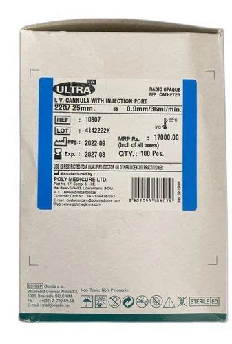 Plastic Polymed Iv Cannula 22 G 25 Mm At ₹ 620box In Bhinmal Id
