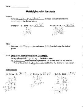 Multiplying Decimals Notes By Howe S Math Practice TPT