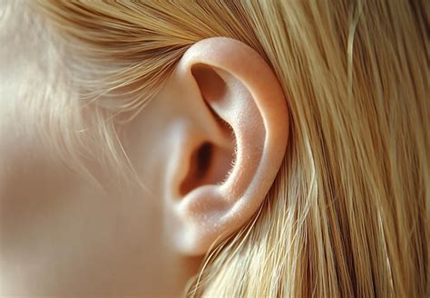Closeup Of Female Ear And Blonde Hair Premium Ai Generated Image