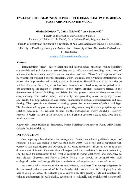 PDF EVALUATE THE SMARTNESS OF PUBLIC BUILDINGS USING PYTHAGOREAN FUZZY AHP INTEGRATED MODEL
