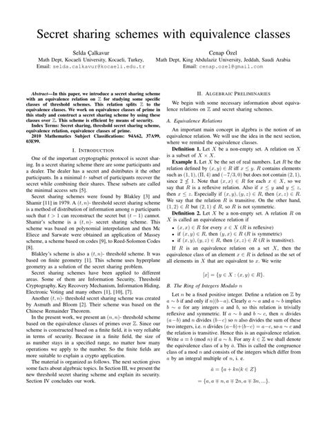 Pdf Secret Sharing Schemes With Equivalence Classes