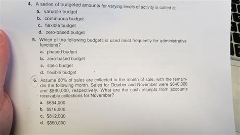 Solved A Series Of Budgeted Amounts For Varying Levels Of