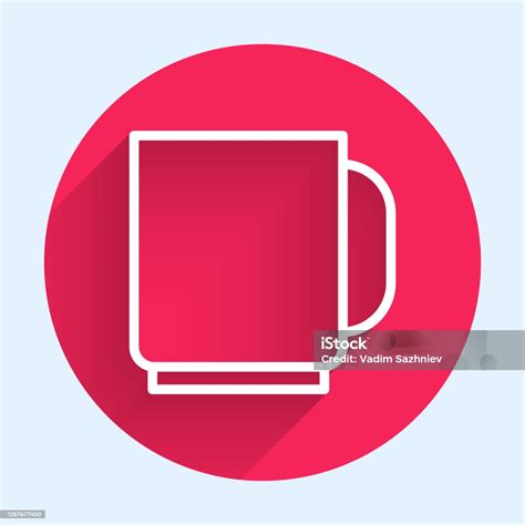 긴 그림자로 격리 된 화이트 라인 커피 컵 아이콘 차 컵 뜨거운 음료 커피 빨간색 원 버튼입니다 벡터 일러스트레이션 0명에 대한 스톡 벡터 아트 및 기타 이미지 Istock