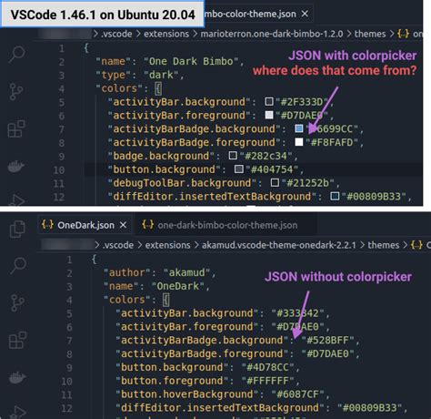Visual Studio Code VSCode View JSON File With Colorpicker Beside RGB Color Definition Stack