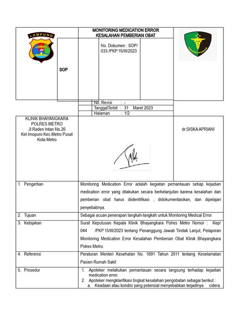 Sop Monitoring Medication Error Kesalahan Pemberian Obat Pdf