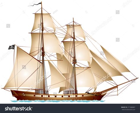 Brigantine Pirate Ship Sailing Vessel Under Stock Vector Royalty Free