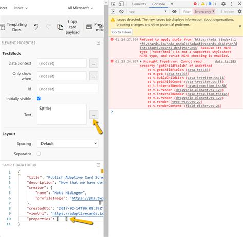 Designer Data Binding Error When Sample Data Contains Empty Array Issue Microsoft