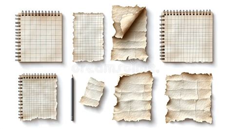 Collection Of Vintage Spiral Notebooks And Torn Aged Paper Sheets