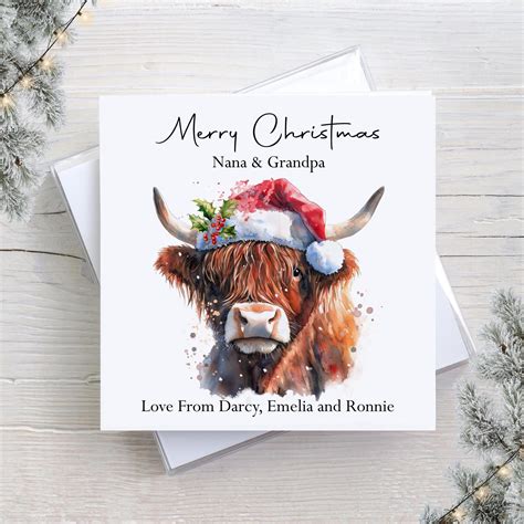 Personalised Christmas Card Highland Cow Festive Card Christmas