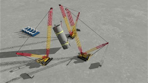 Tandem Lifting Operation With 3 Crawler Cranes Construction Animation Youtube