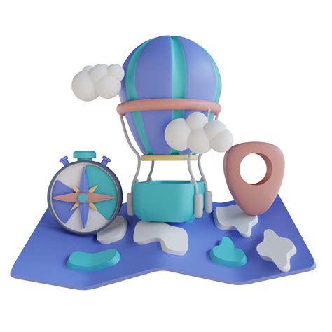 3d Illustration Map Compass And Hot Air Balloon 10851684 Png