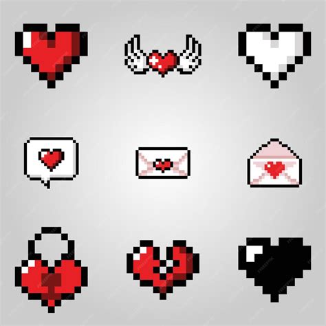 Premium Vector | Set of pixel art heart icons