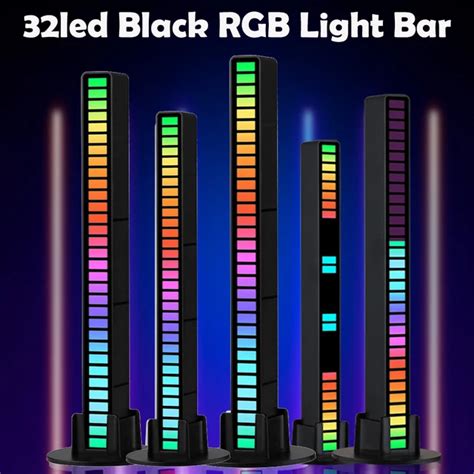 32led 블랙 Rgb 라이트 바 음성 제어 동기 Led 음악 리듬 조명
