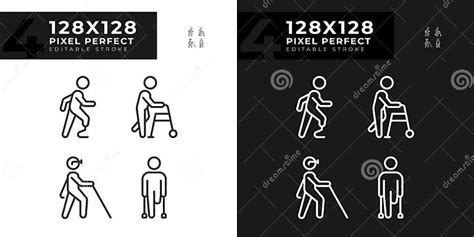 Leg Amputation Linear Icons Set For Dark Light Mode Stock Vector