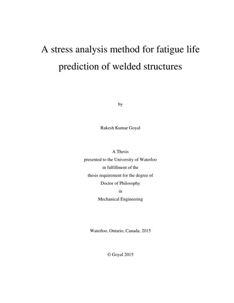 Pdf A Stress Analysis Method For Fatigue Life Prediction Of Welded Structures