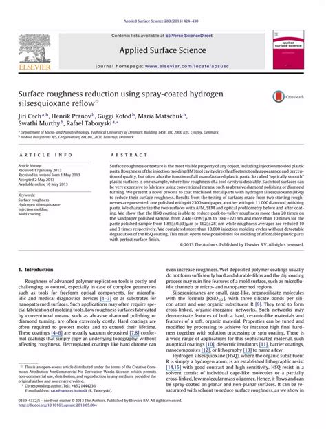 Pdf Surface Roughness Reduction Using Spray Coated Hydrogen Silsesquioxane Reflow Dokumen Tips