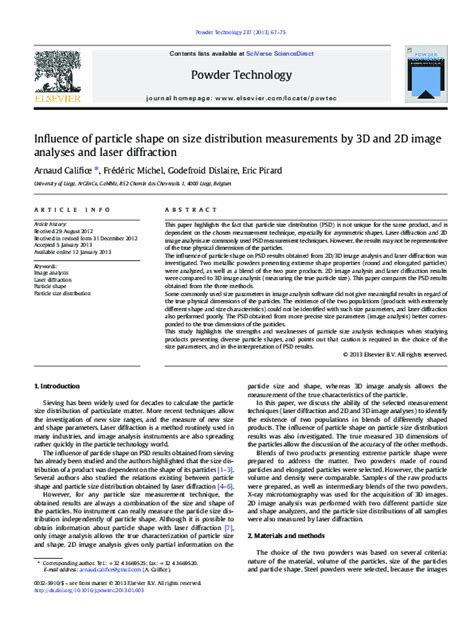 Pdf Influence Of Particle Shape On Size Distribution Measurements By