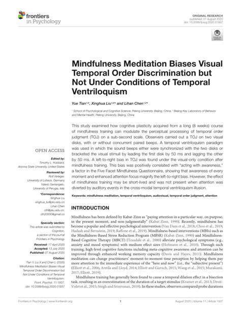 Pdf Mindfulness Meditation Biases Visual Temporal Order Discrimination But Not Under