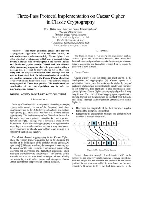 Three Pass Protocol Implementation On Caesar Cipher In Classic