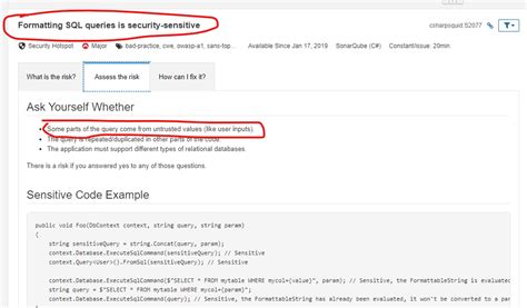 sonarqube does not detect security hostpot formatting sql queries is