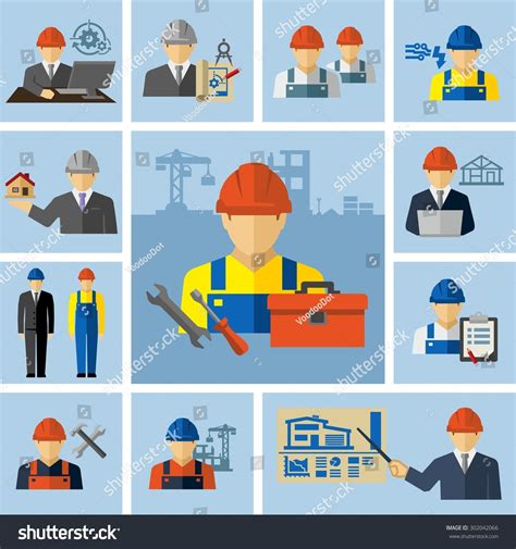 Engineer Architect Construction Workers Icons Stock Vector 302042066