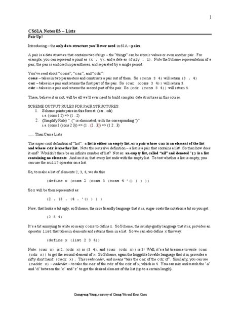 Cs61a Notes 03 Lists Chongyang Wang Courtesy Of Chung Wu And Evan