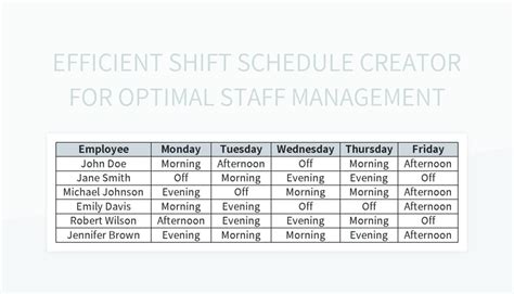 Efficient Shift Schedule Creator For Optimal Staff Management Excel Template And Google Sheets ...