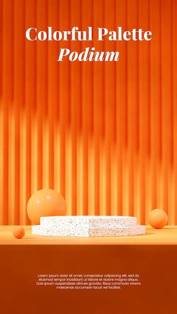 3d рендеринг пустой макет белый терраццо материал шестиугольник подиум в портрете оранжевая