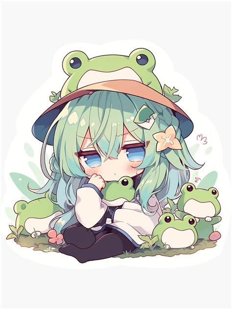 Cute Chibi Anime Frog Girl With Frogs Sticker For Sale By Stickondeez