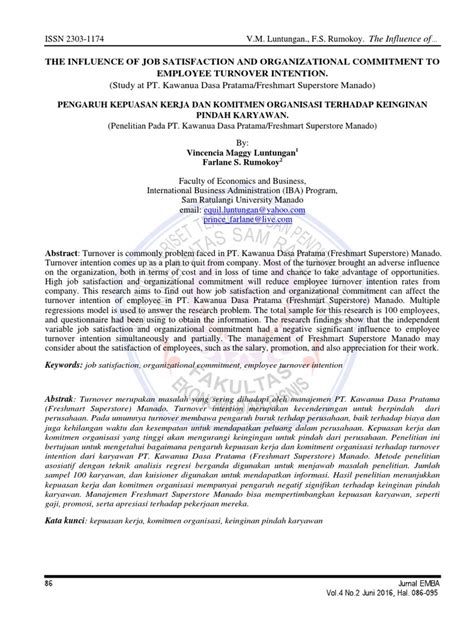 The Influence Of Job Satisfaction And Organizational Commitment To