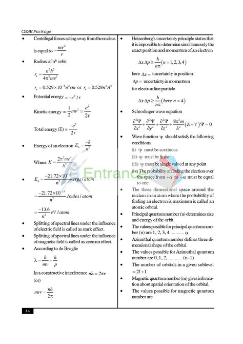 Chemistry Formula For Class 11 Chapter Atomic Structure Atomic Structure Formula Pdf Atomic