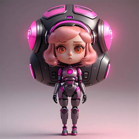 Premium Ai Image Cute Girl With Pink Bionic Robot