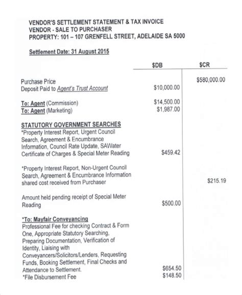 Free Settlement Statement Template Printable Templates