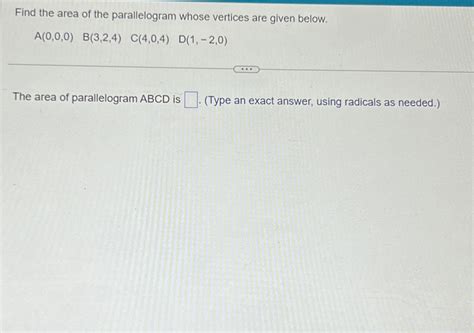 Solved Find The Area Of The Parallelogram Whose Vertices Are