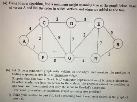 Solved A Using Prims Algorithm Find A Minimum Weight