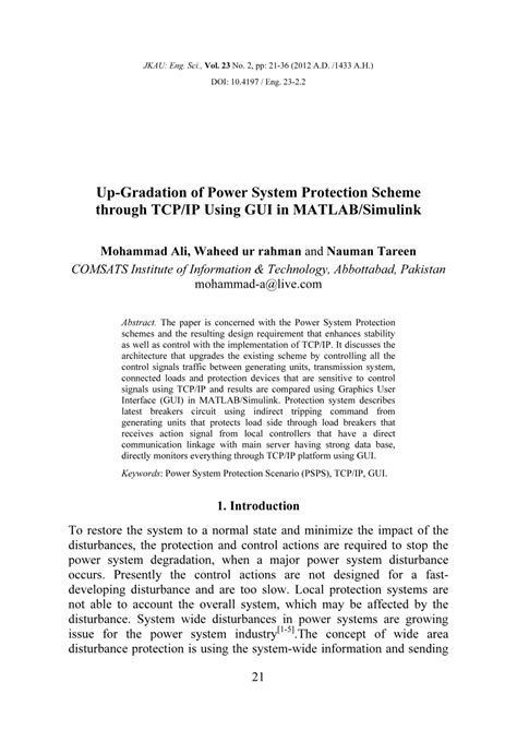 Pdf Up Gradation Of Power System Protection Scheme Through Tcp Ip