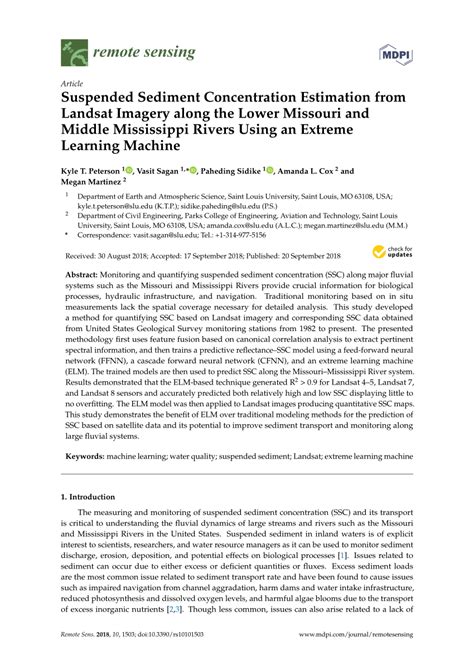 Pdf Suspended Sediment Concentration Estimation From Landsat Imagery Along The Lower Missouri