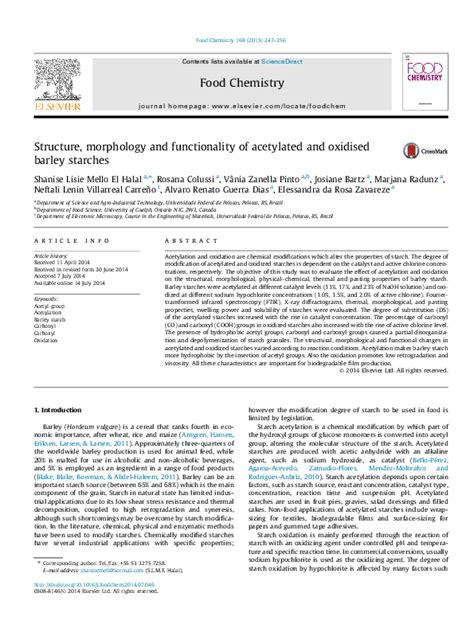 Pdf Structure Morphology And Functionality Of Acetylated And Oxidised Barley Starches