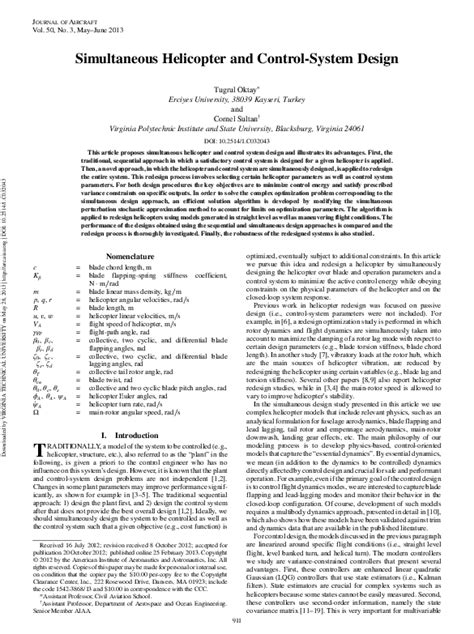 pdf simultaneous helicopter model and control system design