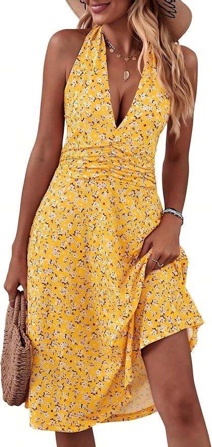 Huhot Womens Summer Sundress Sleeveless Halter Neck Spring 2025 Floral