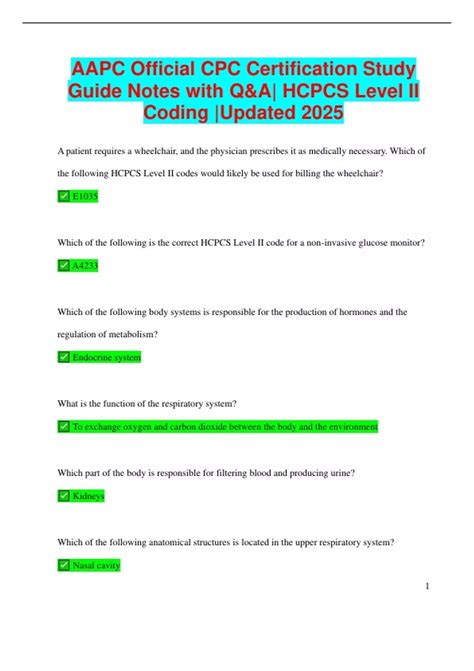 Aapc Official Cpc Certification Study Guide Notes With Qanda Hcpcs Level