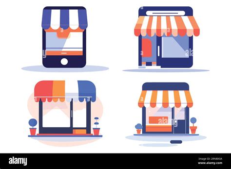 Storefront Facade For Online Stores In Ux Ui Flat Style Isolated On Background Stock Vector