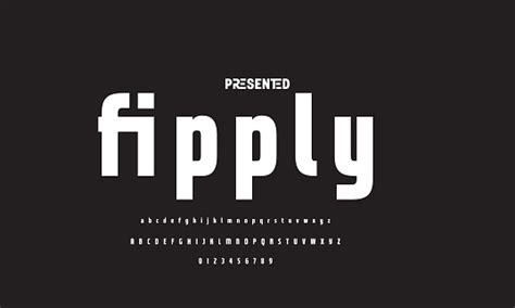 디지털 현대 알파벳 글꼴입니다 크리 에이 티브 추상 도시 미래 지향적 패션 스포츠 미니멀 테크놀로지 타이포그래피 숫자와 간단한 벡터 그림 가냘픈에 대한 스톡 벡터 아트 및