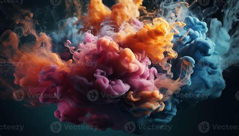 Abstract Ink Explosion Creates Vibrant Underwater Fantasy With Smooth Curves Generated By Ai