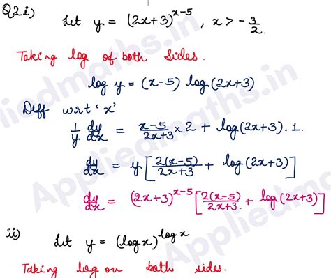 Class 12 Cbse Applied Maths Differentiation Exercise 5 2