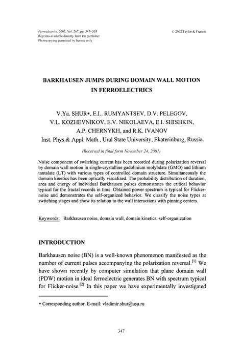pdf barkhausen jumps during domain wall motion in ferroelectrics