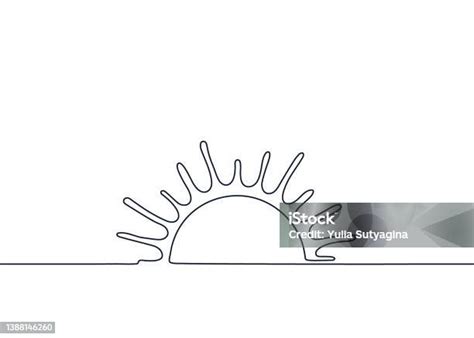 태양 하나의 검은 연속 라인 일몰과 일출 윤곽선 한 줄 도면 벡터 일러스트레이션 태양 하늘에 대한 스톡 벡터 아트 및 기타