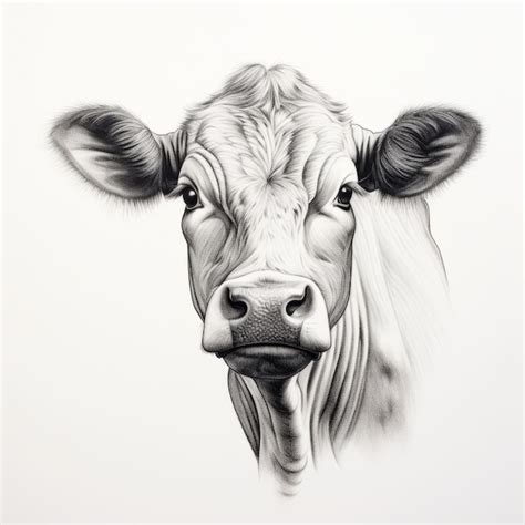 Realistic Hyperdetailed Pencil Drawing Of A Cow Premium Ai Generated